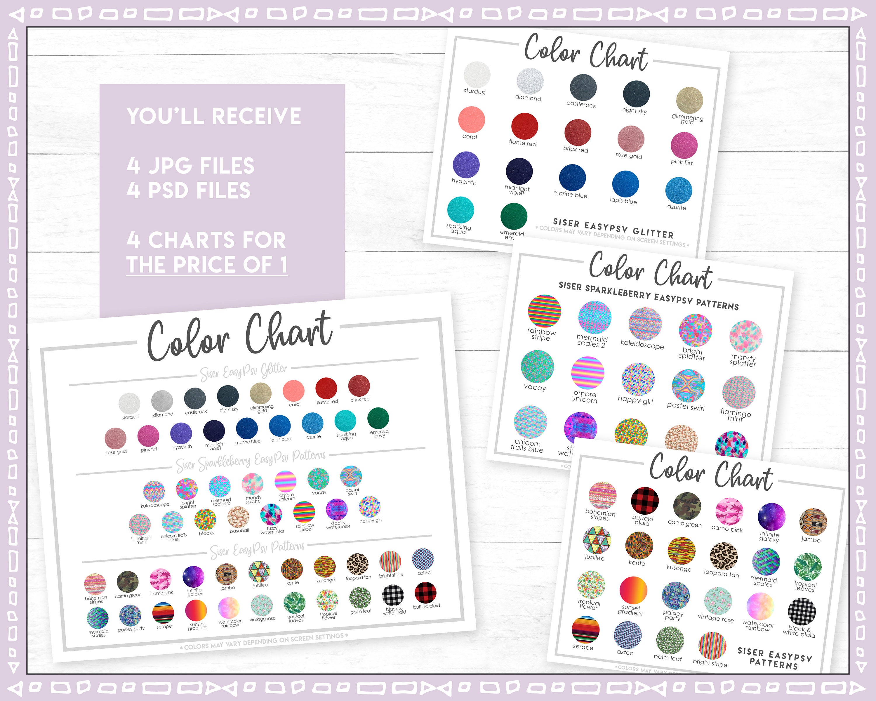 Siser Easypsv Patterns Color Chart • 4 Charts Included • Semi-editable ...