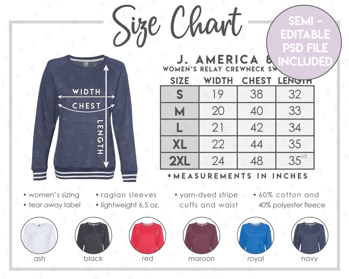 Semi-editable J. America 8652 Size Chart Color Chart | Etsy
