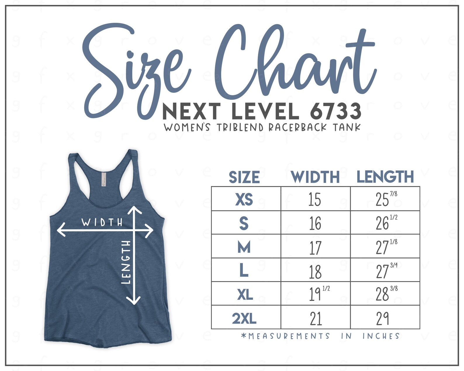 Next Level 6733 Size Chart - Next Level Triblend Racerback Tank Size ...