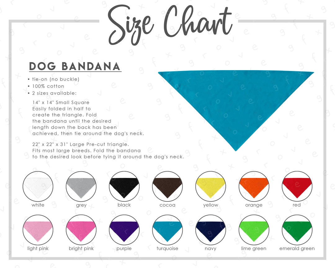 Dog Bandana Size + Color Chart • 14 COLORS • Dog Bandana Size Chart ...