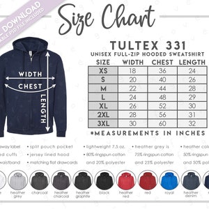 Semi-editable Tultex 331 Size Chart + Color Chart • Tultex Full Zip ...