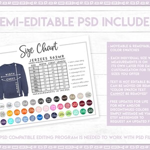 Semi-editable Jerzees 562MR Size Color Chart Jerzees Nublend Sweatshirt ...
