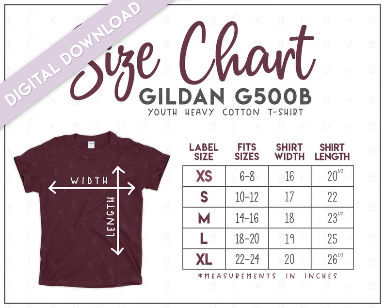 G500B Size Chart (2 Versions Included) • Youth Heavy Cotton T-shirt ...