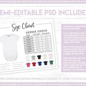 Semi-editable Baby Bodysuit Size + Color Chart • Gerber Baby Bodysuit ...