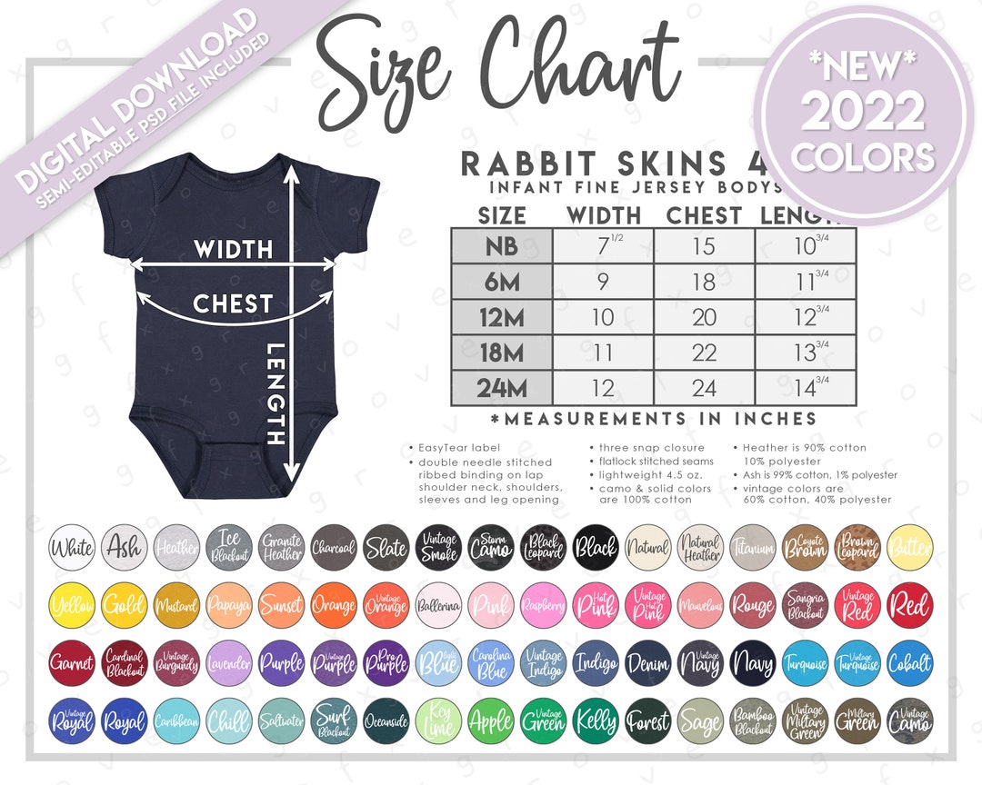 Semi-editable Rabbit Skins 4424 Size Color Chart Rabbit - Etsy