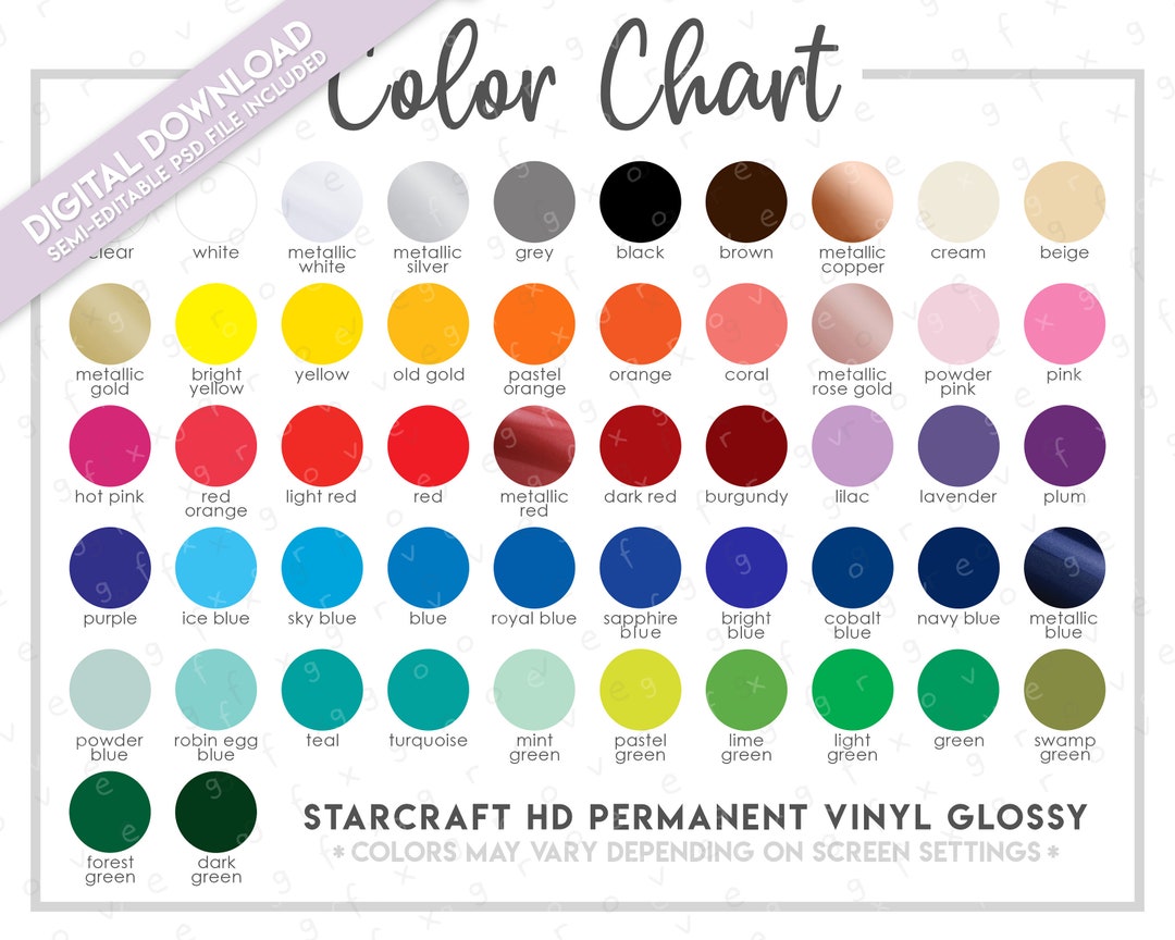 Semi-editable Starcraft HD Permanent Vinyl Glossy Color Chart ...
