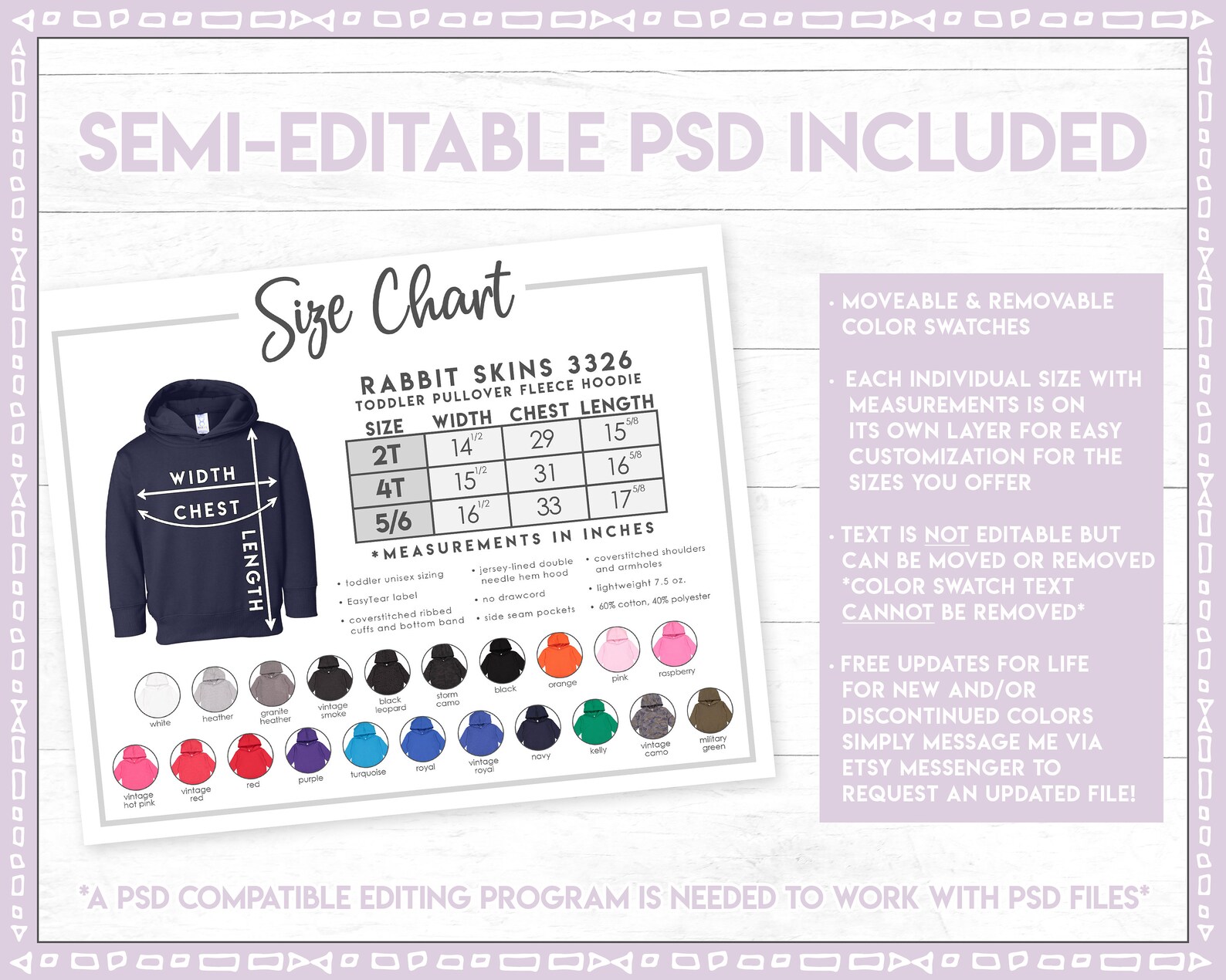 Semi-editable Rabbit Skins 3326 Size Color Chart Rabbit - Etsy