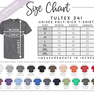 Semi-editable Tultex 241 Size Chart + Color Chart • Tultex Poly-rich ...