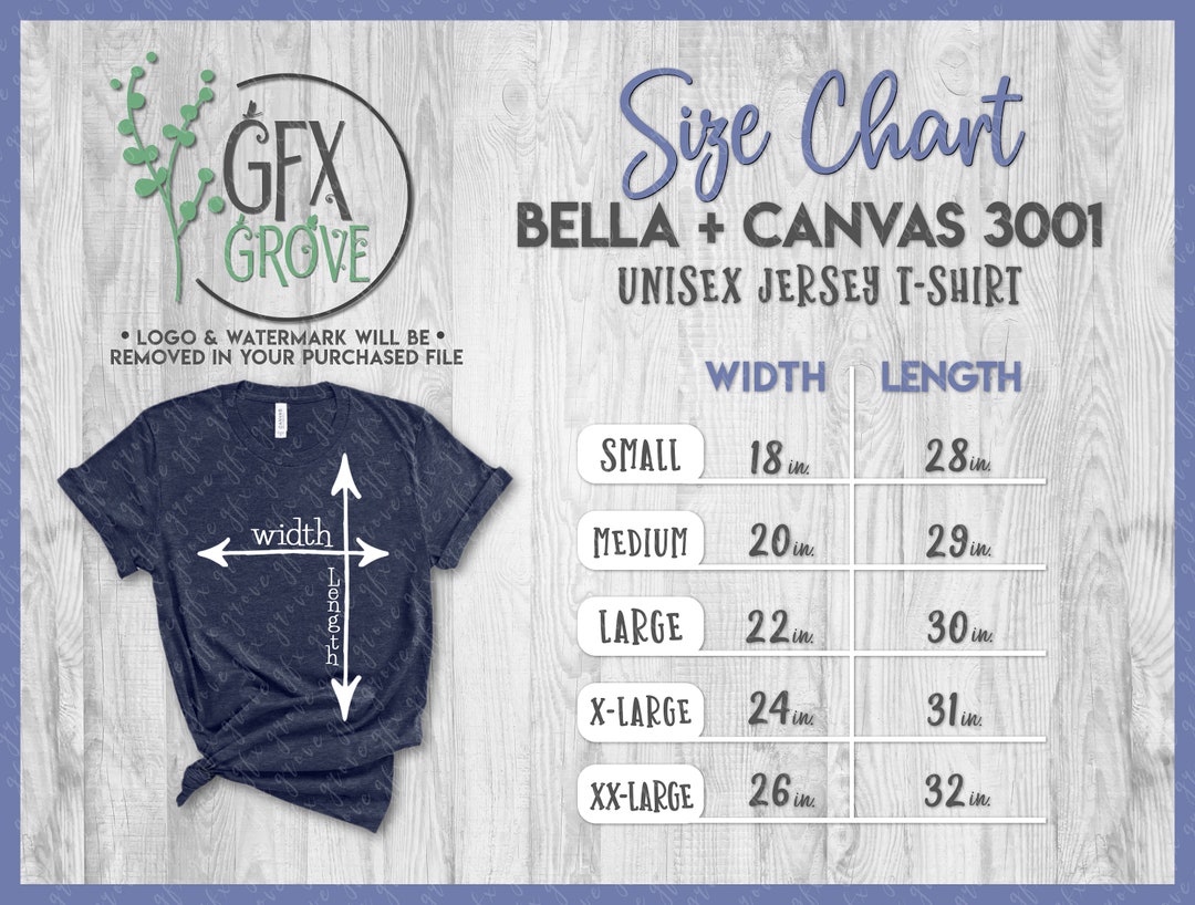 Bella + Canvas 3001 Size Chart - Bella Canvas T-shirt Size Chart ...