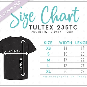 Tultex 235TC Size Chart • Tultex Youth Fine Jersey Tee Size Chart ...