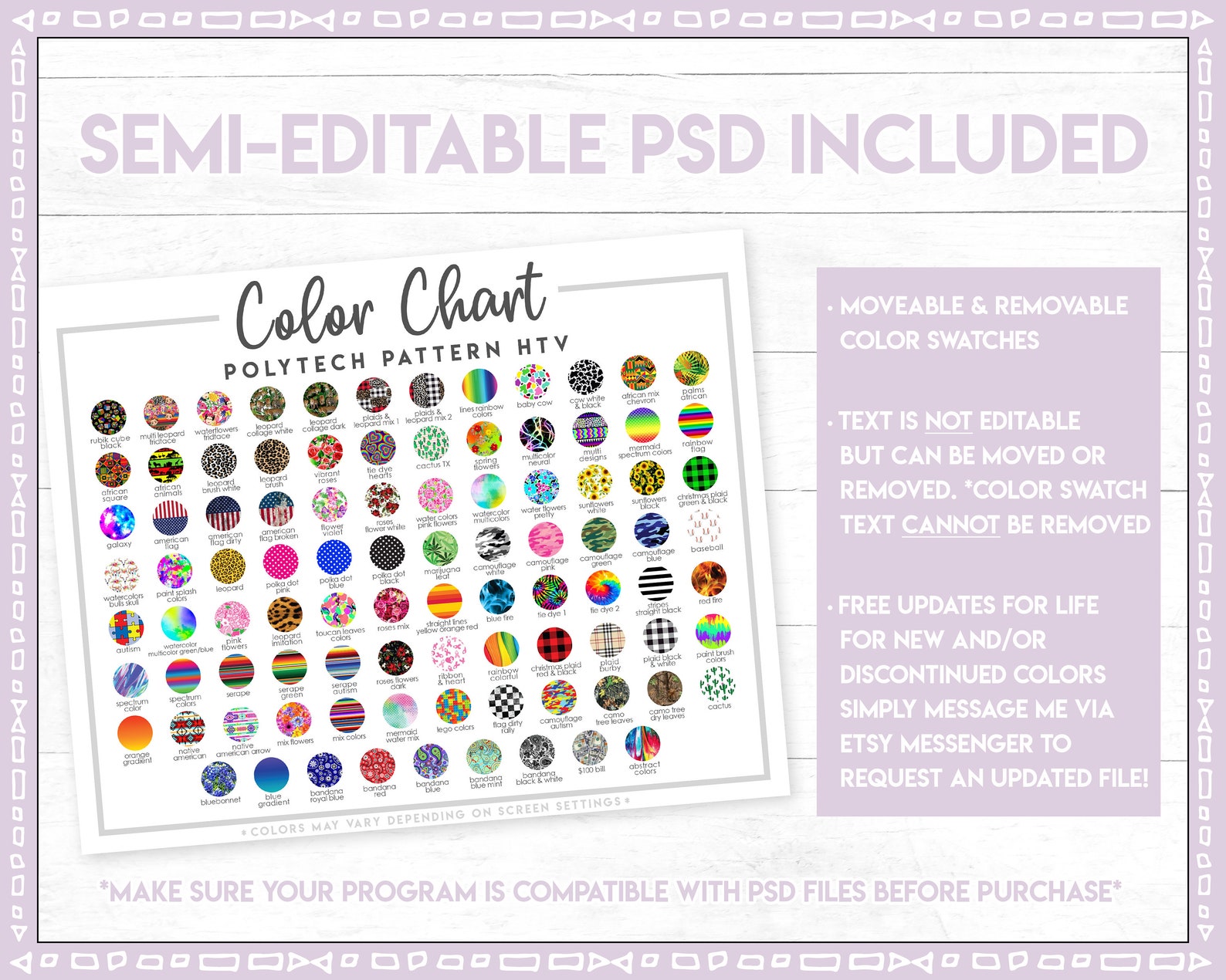 Polytech Pattern HTV Color Chart 93 Patterns Semi-editable | Etsy