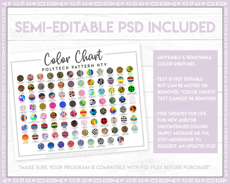 Polytech Pattern HTV Color Chart 93 Patterns Semi-editable | Etsy