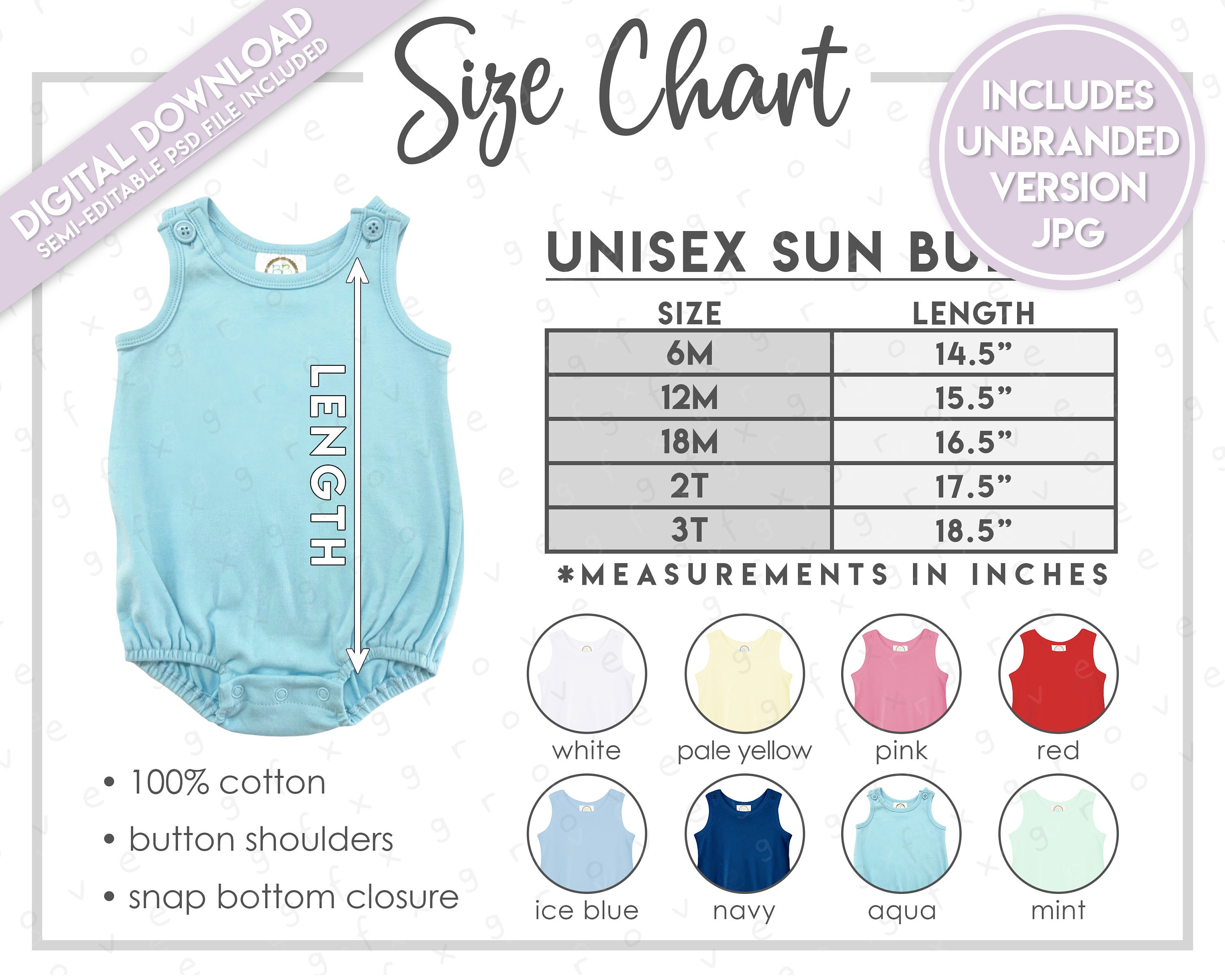 Semi-editable Blanks Boutique Unisex Sun Bubble Size + Color Chart ...