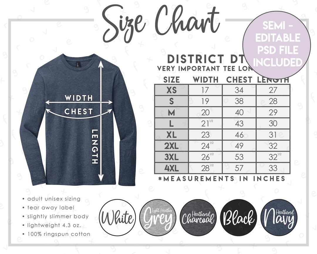 Semi-editable District DT6200 Size + Color Chart • District Unisex Very ...