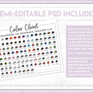 Semi-editable Richardson 112 Color Chart • Richardson Snapback Trucker ...