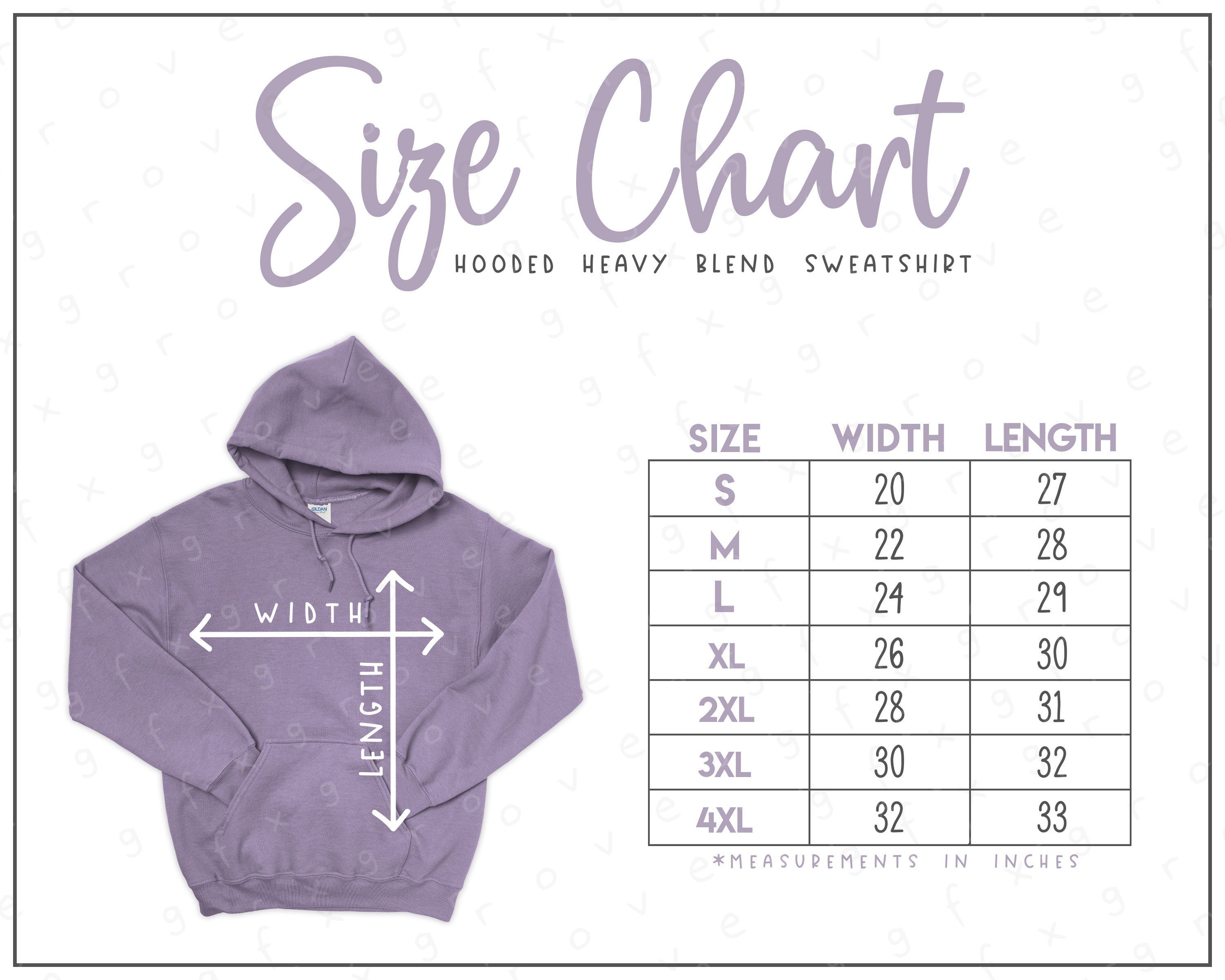 G185 Size Chart (2 Versions Included) • Hooded Sweatshirt Size Chart ...