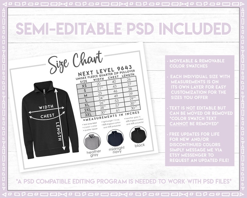 Semi-editable Next Level 9643 Size Color Chart Next Level - Etsy