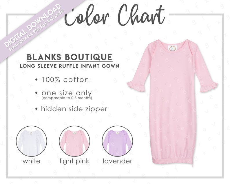 Semi-editable Blanks Boutique Long Sleeve Ruffle Infant Gown Color ...
