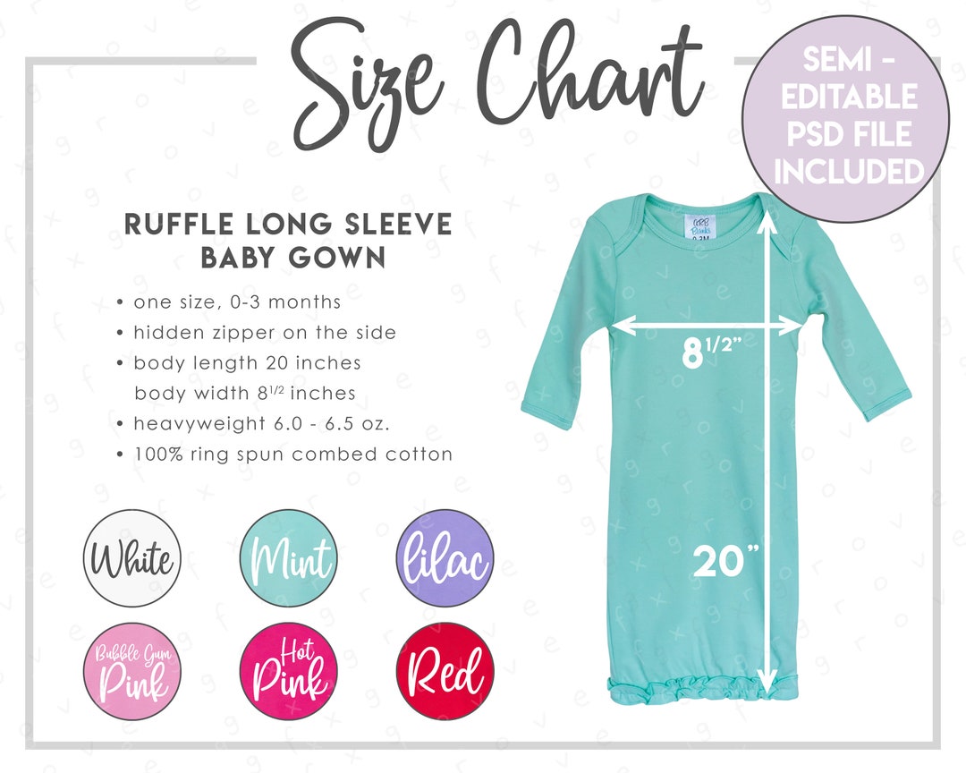 Semi-editable ARB Blanks Girl's Ruffle Long Sleeve Baby Gown Size ...