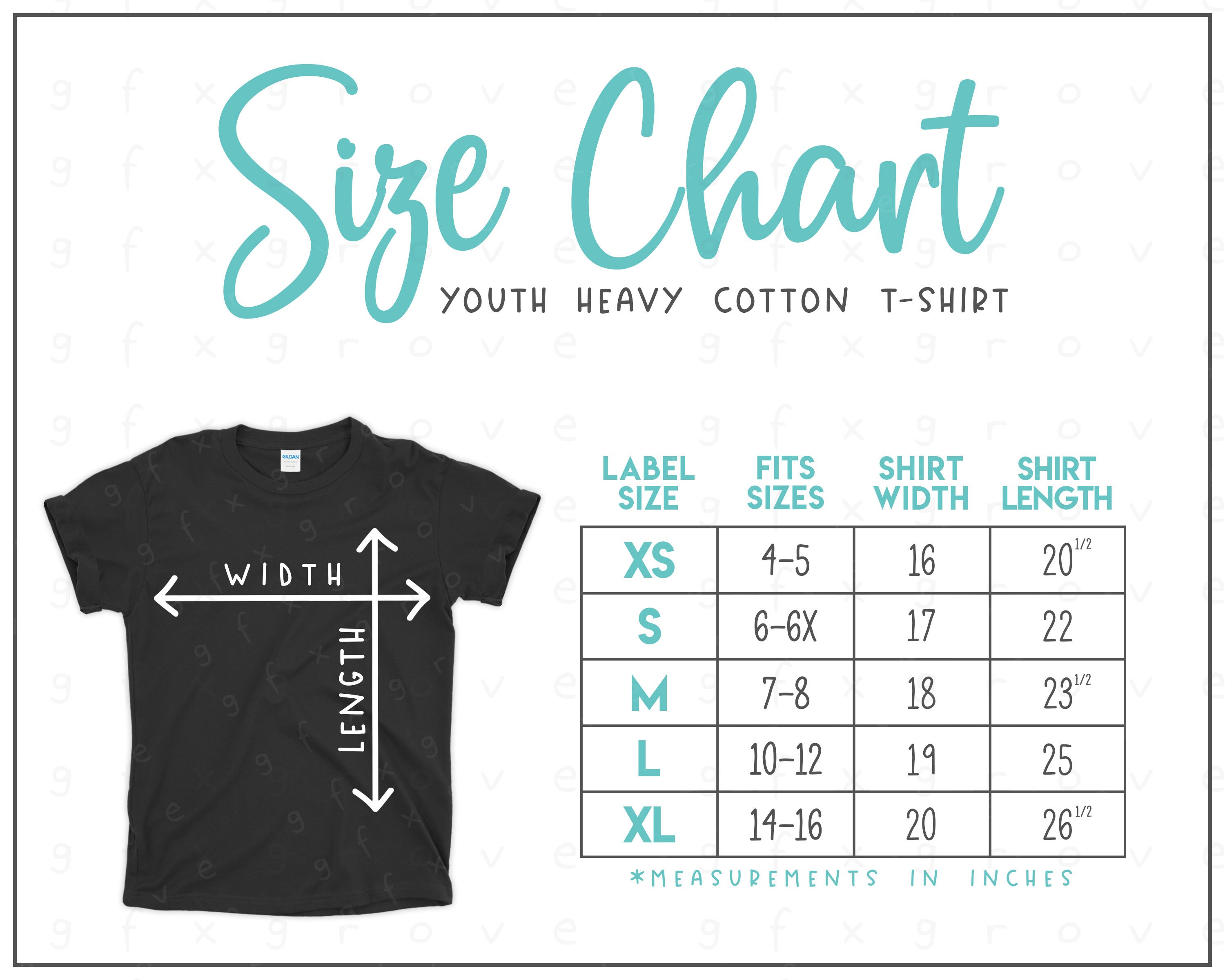G500B Size Chart 2 Versions Included Youth Heavy Cotton | Etsy