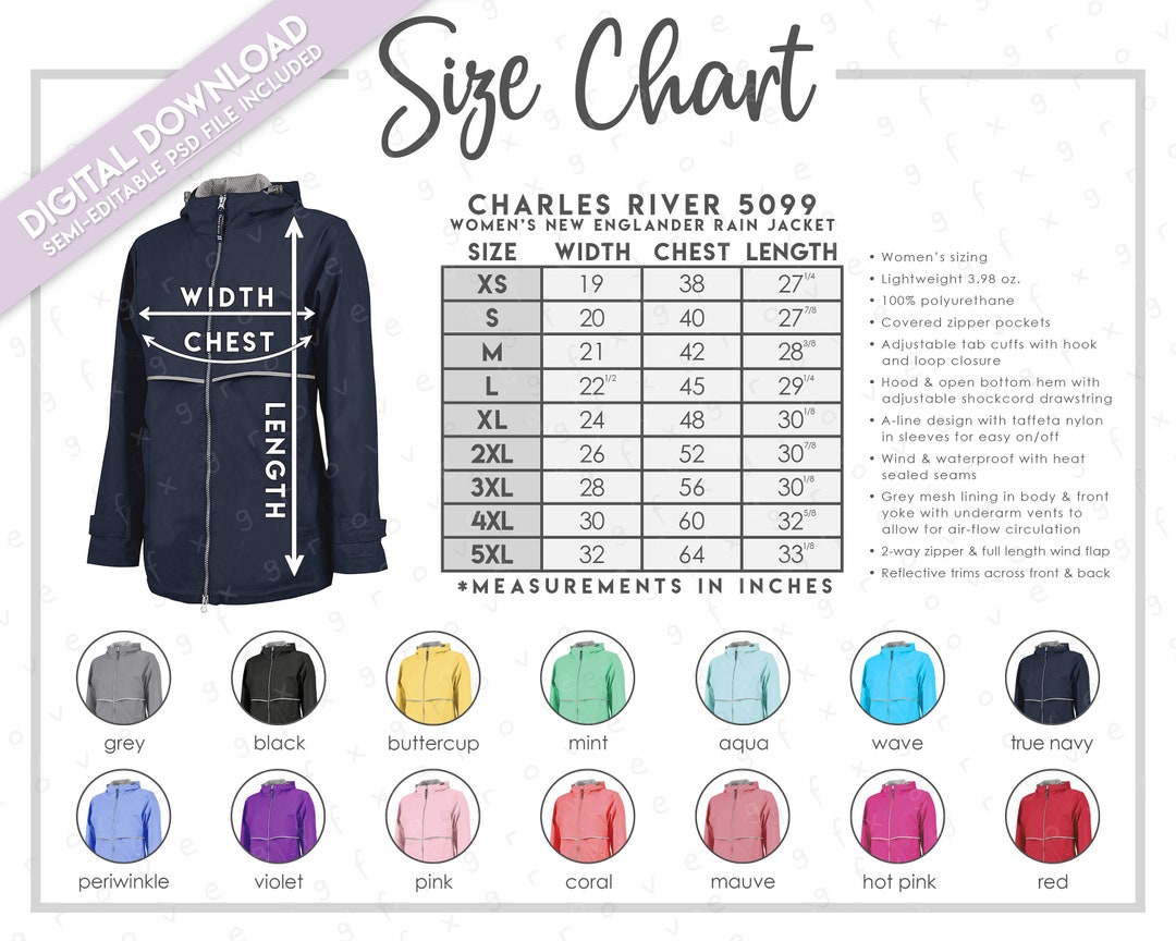 Semi-editable Charles River 5099 Size + Color Chart • Charles River ...