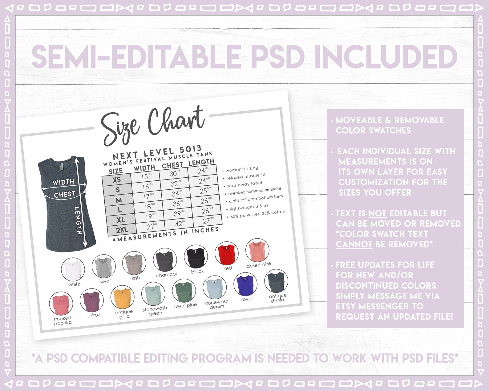 Semi-editable Next Level 5013 Size Color Chart Next Level | Etsy