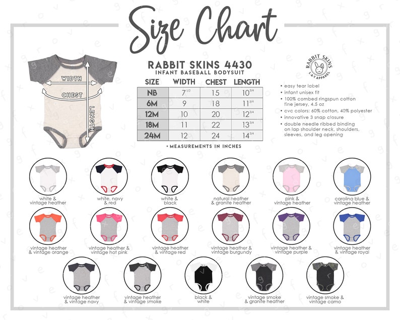 Rabbit Skins 4430 Size Color Chart ALL 17 COLORS Rabbit | Etsy