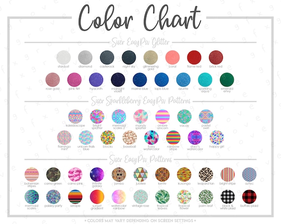 Siser Easypsv Patterns Color Chart 4 Charts Included | Etsy