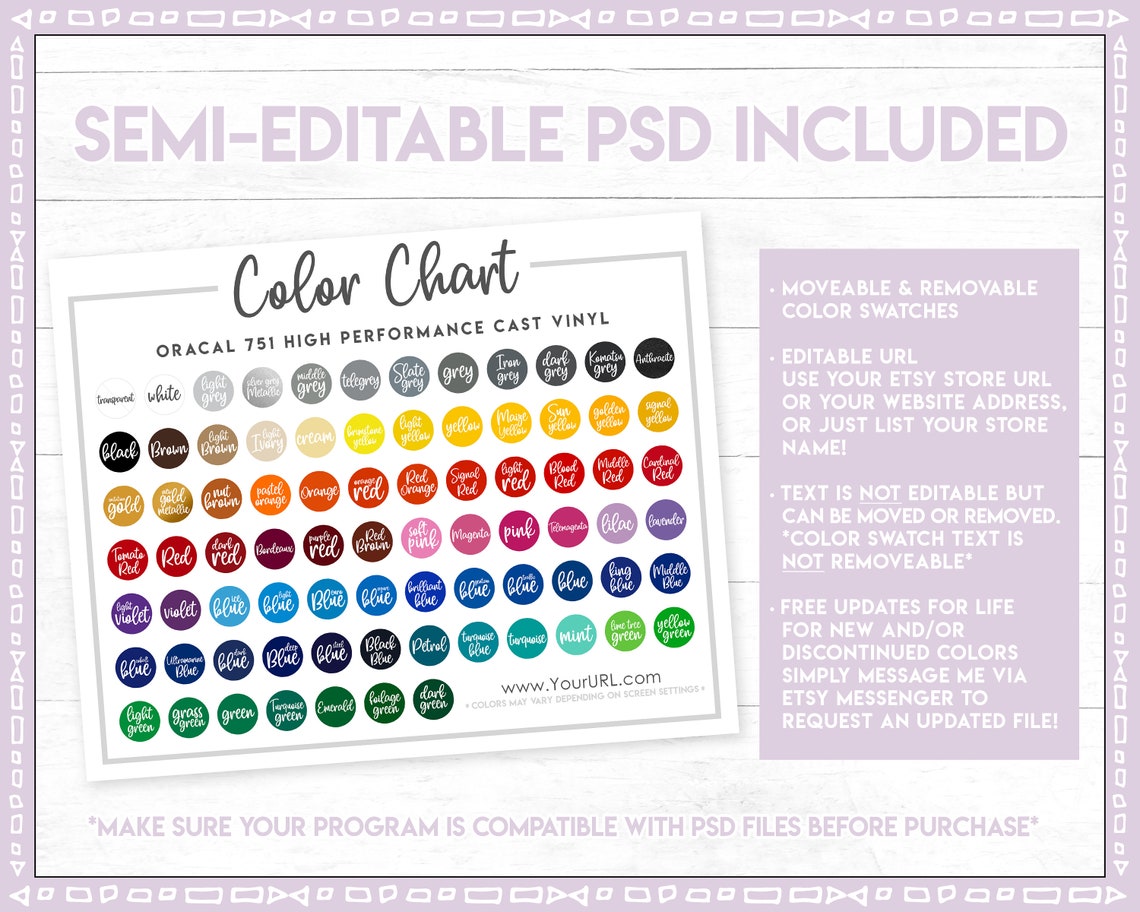 Oracal 751 Vinyl Color Chart 79 COLORS Semi-editable PSD - Etsy