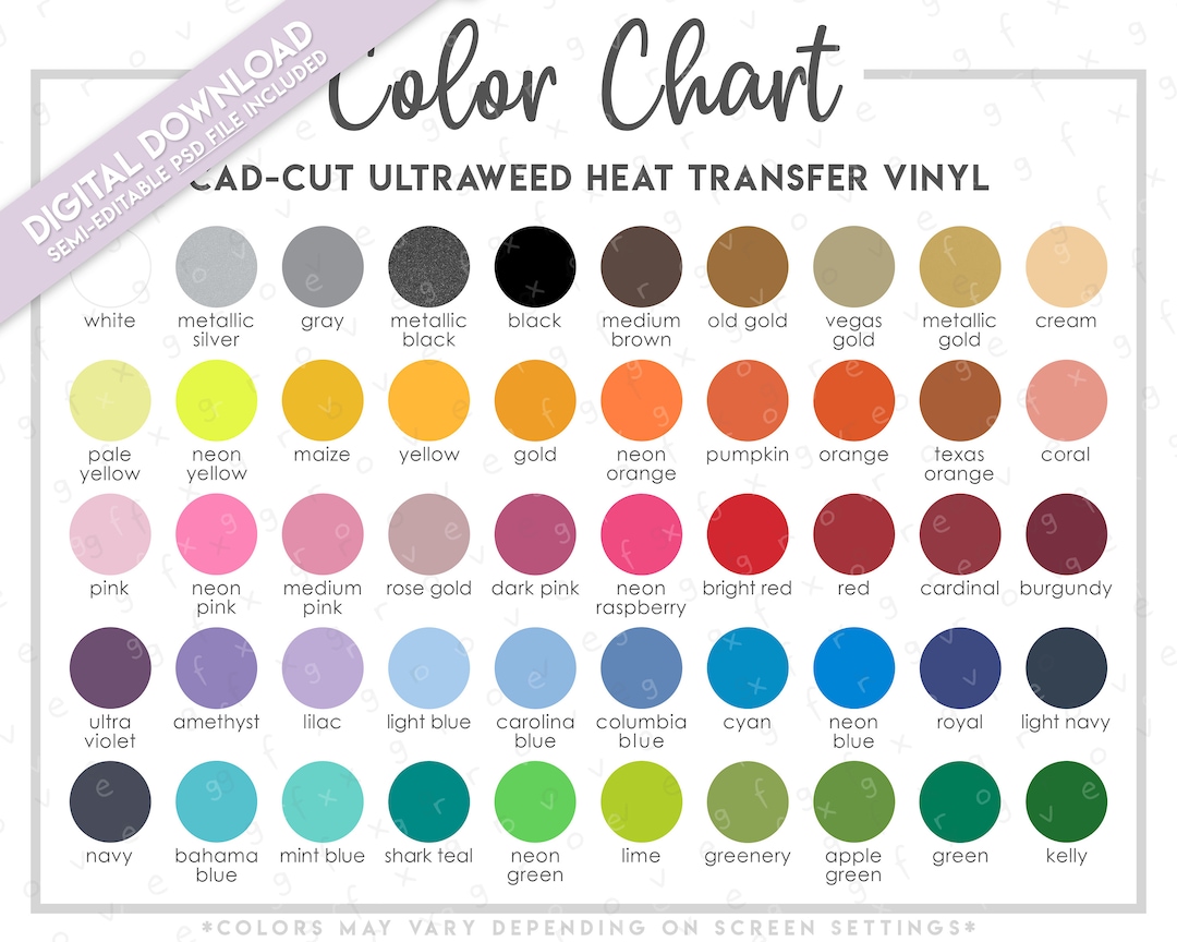 Semi-editable Stahl's CAD-CUT Ultraweed Heat Transfer Vinyl Color Chart ...