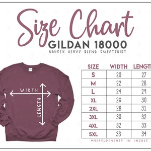 G180 Size Chart (2 Versions Included) • Crewneck Sweatshirt Size Chart ...