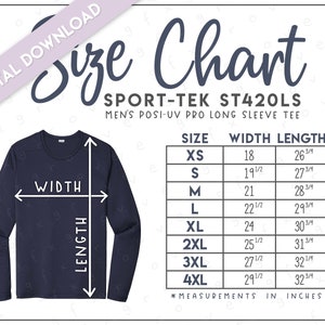 Sport-tek ST420LS Size Chart • Sport-tek Men's Posi-uv Pro Long Sleeve ...