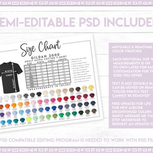 Semi-editable Gildan 2000 Size Chart + Color Chart • Gildan Ultra ...