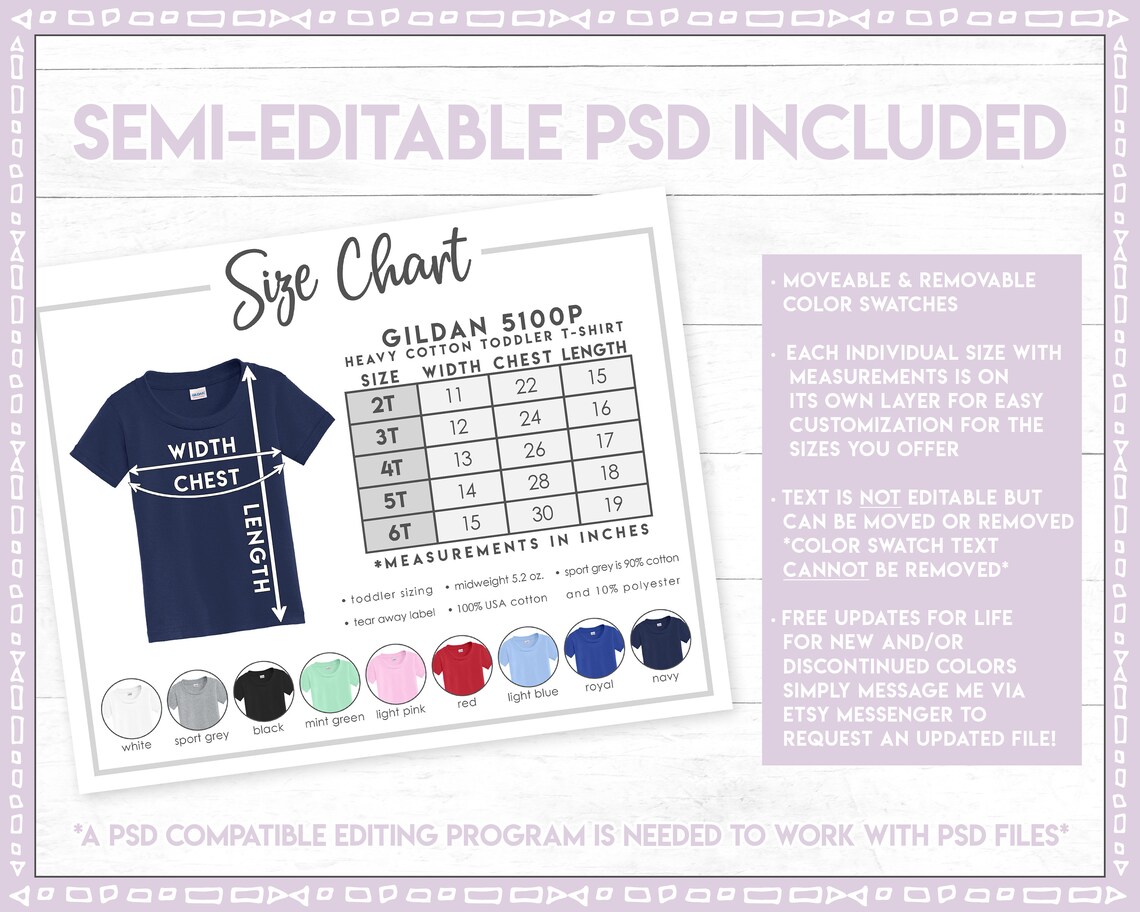 Semi-editable Gildan 5100P Size Color Chart Gildan Heavy - Etsy