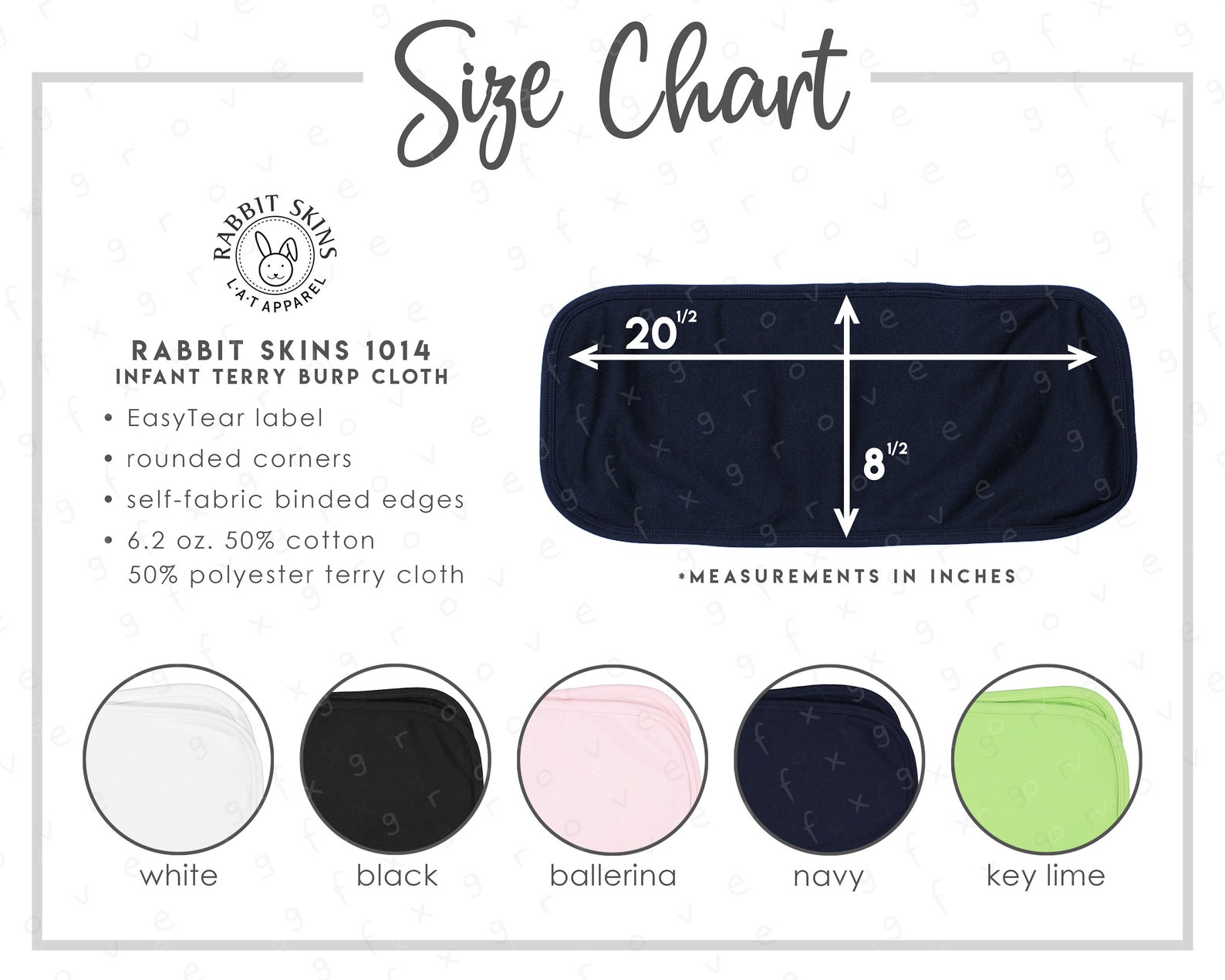 Rabbit Skins 1014 Color Chart • 5 COLORS • Rabbit Skins Infant Terry ...