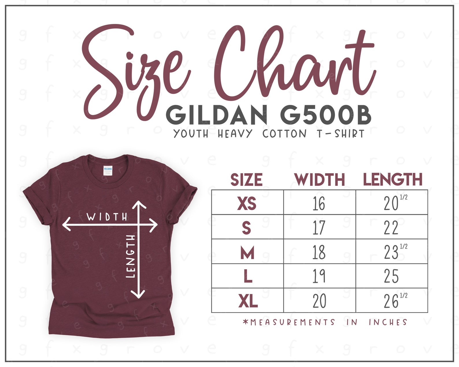 G500B Size Chart 2 Versions Included Youth Heavy Cotton | Etsy