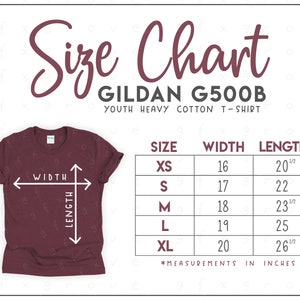 G500B Size Chart (2 Versions Included) • Youth Heavy Cotton T-shirt ...