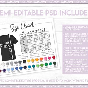 Semi-editable 8000B Size Chart + Color Chart • 8000B Youth Dryblend T ...