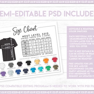 Semi-editable Next Level 3312 Size + Color Chart • Next Level Size Chart • Next Level Youth T ...