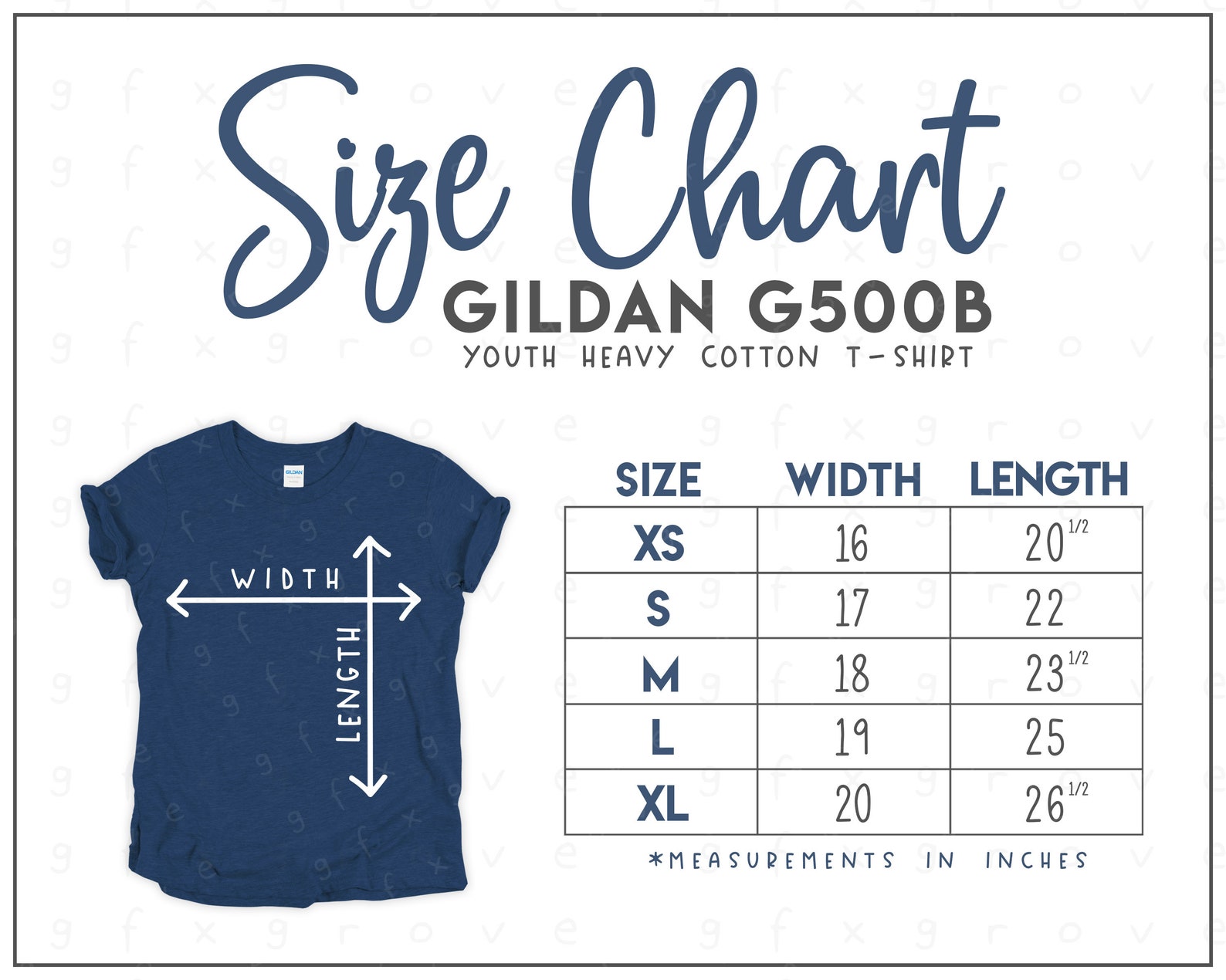 G500B Size Chart 2 versions included Youth Heavy Cotton | Etsy