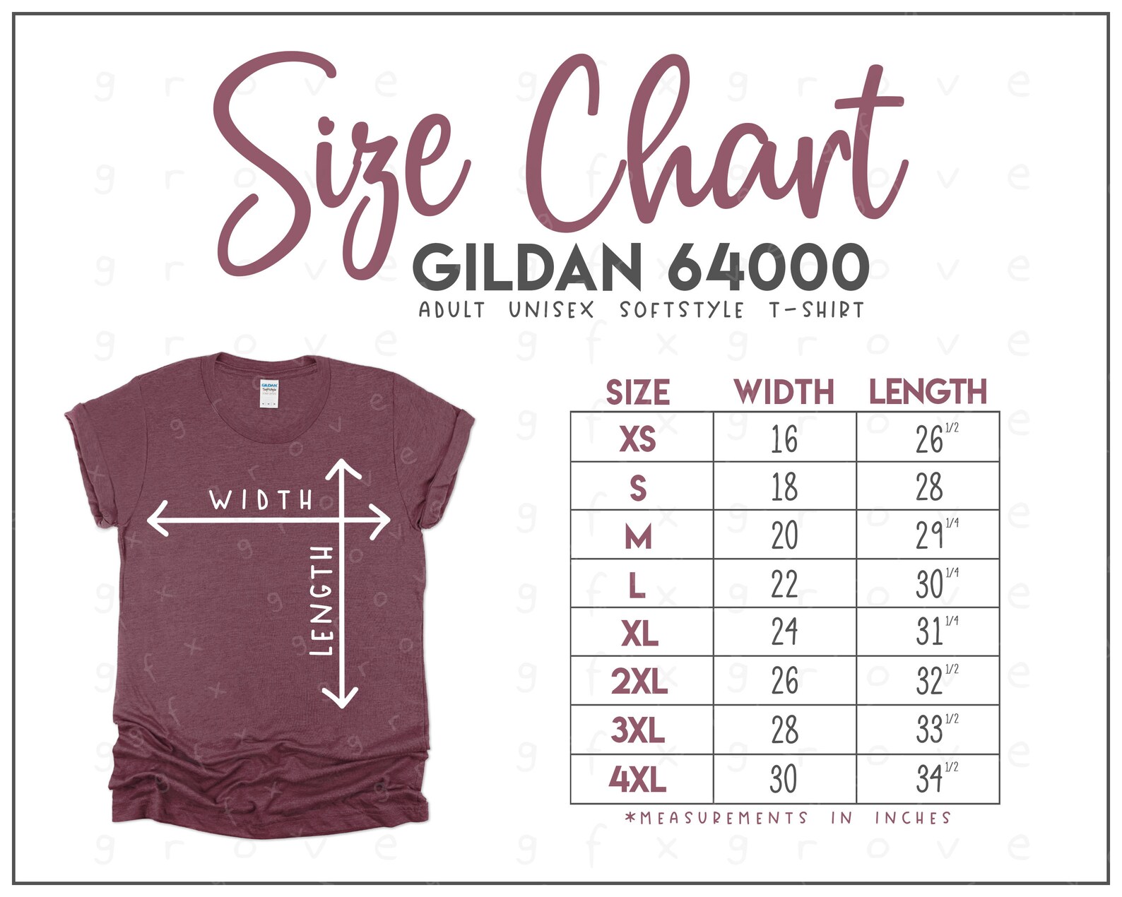 G640 Size Chart 2 Versions Included Unisex Softstyle | Etsy
