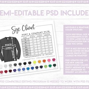 Semi-editable Port & Company PC78 Size + Color Chart • Core Fleece ...