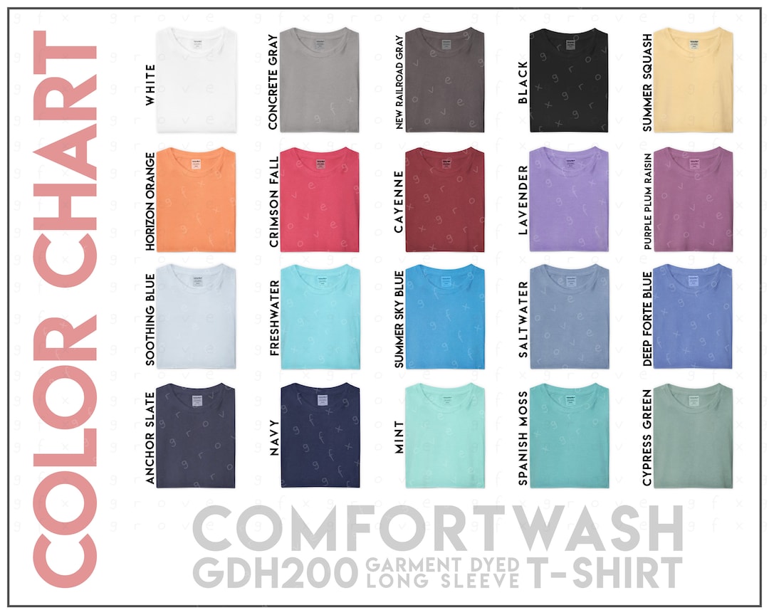 Hanes Comfortwash GDH200 Color Chart • 20 COLORS • Comfortwash Long ...