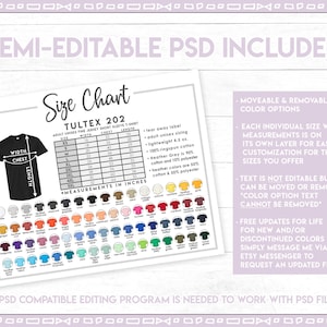 Semi-editable Tultex 202 Size + Color Chart • Tultex Unisex Fine Jersey ...