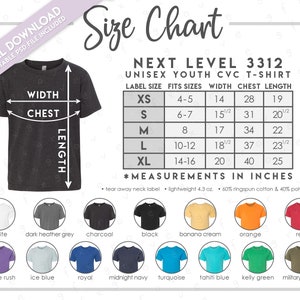 Semi-editable Next Level 3312 Size + Color Chart • Next Level Size ...