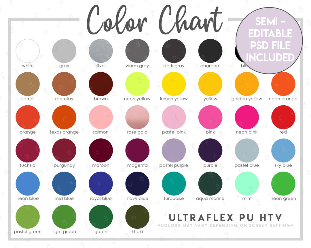 Ultraflex PU HTV Color Chart • 44 Colors • Semi-editable PSD ...