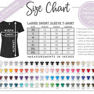 Semi-editable LAT Apparel 3516 Size + Color Chart • LAT Ladies Fine ...