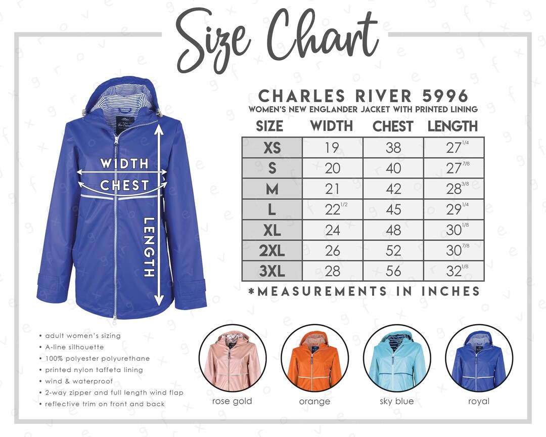 Charles River 5996 Size + Color Chart • Charles River Women's New ...