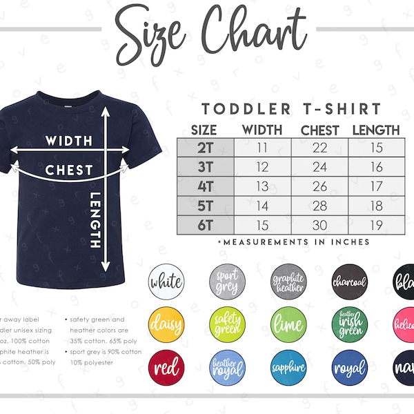 Shirt Toddler Decal Size Chart - Etsy