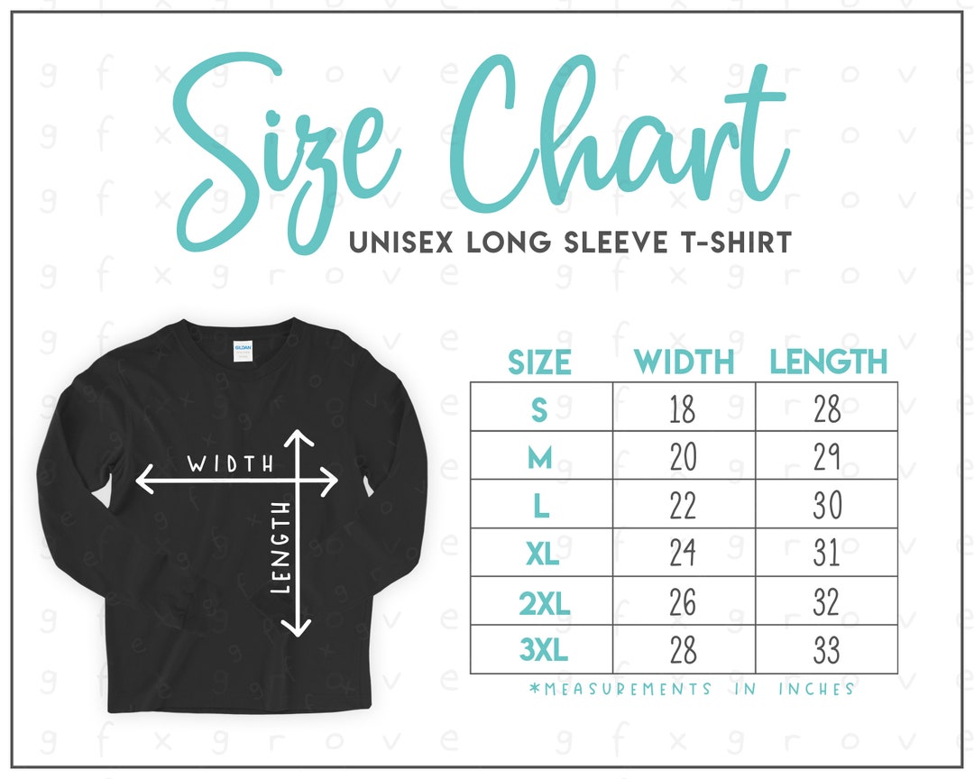5400 Size Chart • Adult Unisex Heavy Cotton Long Sleeve T-shirt Size ...